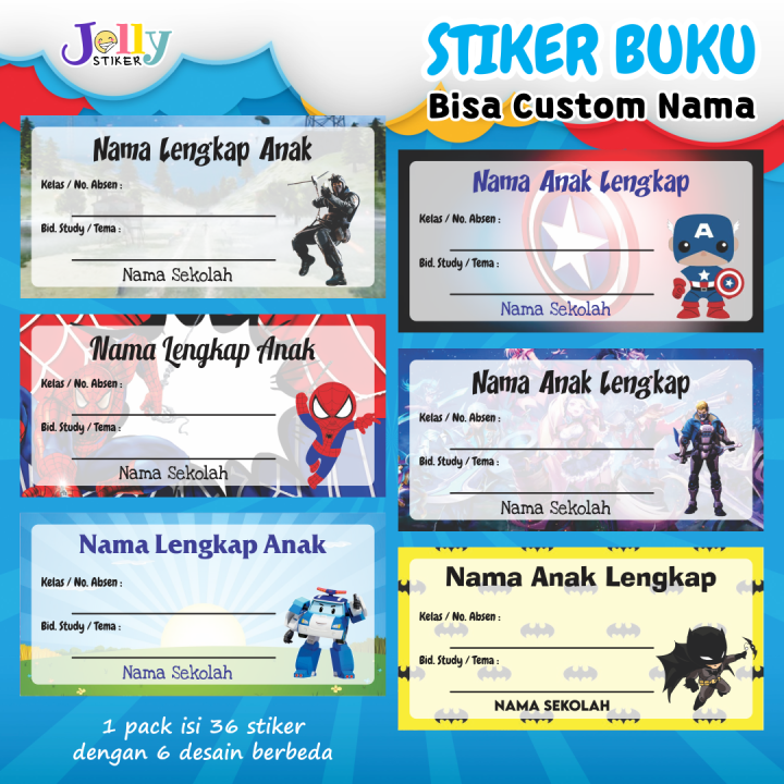 Stiker Label Nama Buku Anak Custom Sticker Buku Pelajaran Tema ...