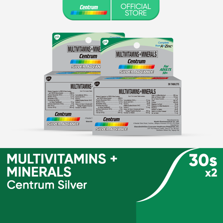 Centrum Silver Advance 30s x2 Multivitamins + Minerals for 50+ Healthy ...