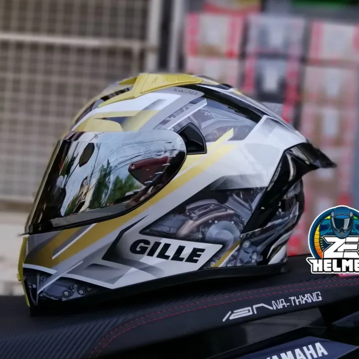 GILLE GTS-V1 ENGINE (Black/Gold/White) FULL FACE - DUAL VISOR (with ...