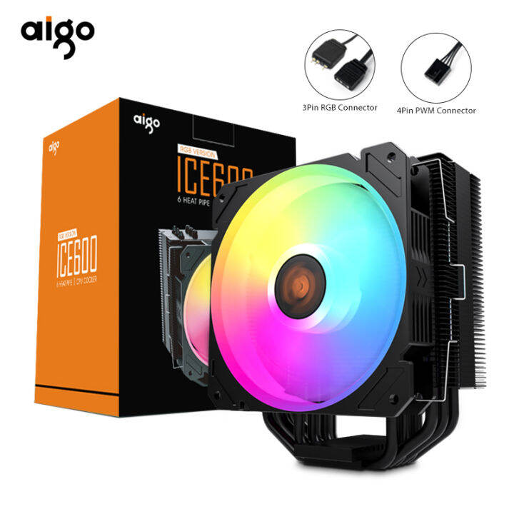 Aigo ICE600 3 Pin 5V Argb Cpu Cooler 4 Pin PWM 6 Heatpipes Aura Sync ...