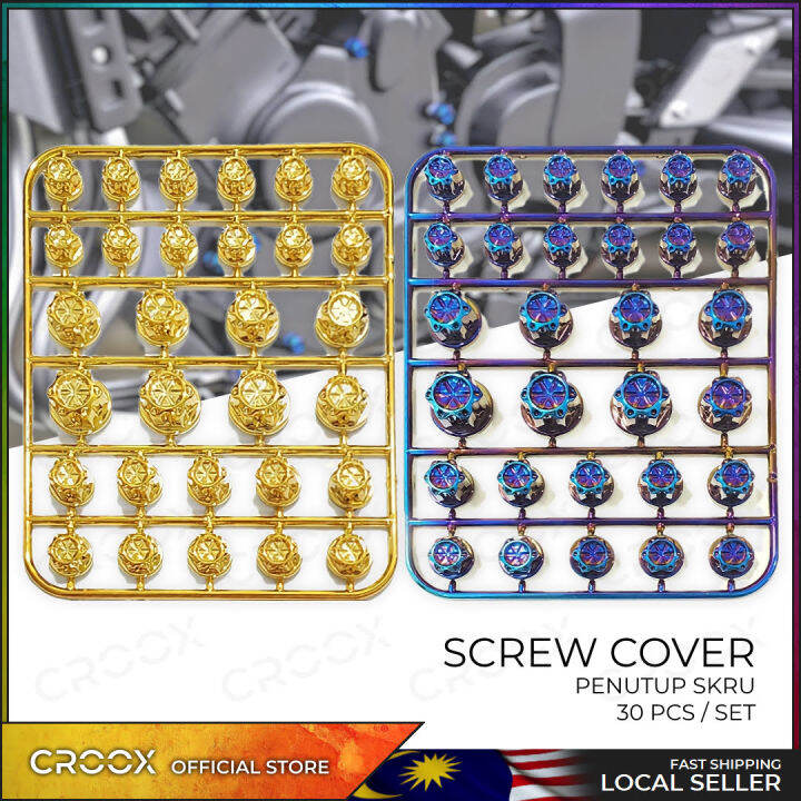 𝗕𝗢𝗥𝗢𝗡𝗚 30PCS TITANIUM & GOLD SCREW COVER MOTORCYCLE UNIVERSAL NUT CAP ...