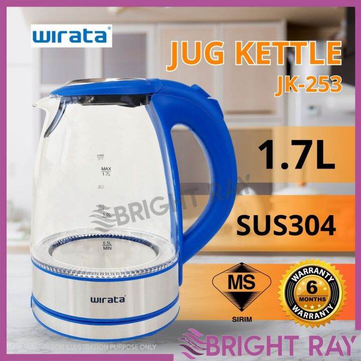 SIRIM Wirata JK-253 1.7L Glass Jug Stainless Steel Electric Kettle ...