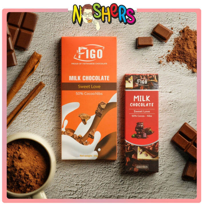 Noshers FIGO Vietnamese 50% Cocoa Nibs Milk Chocolate Candy 20g / 50g ...