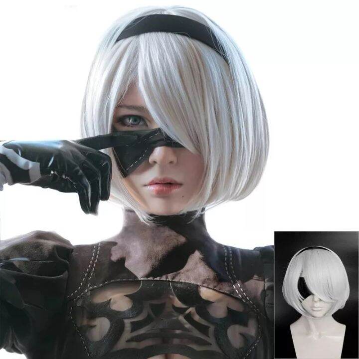 NieR:Automata Cosplay Wigs Hair YoRHa No.2 Type B 2B Wigs Cosplay White ...