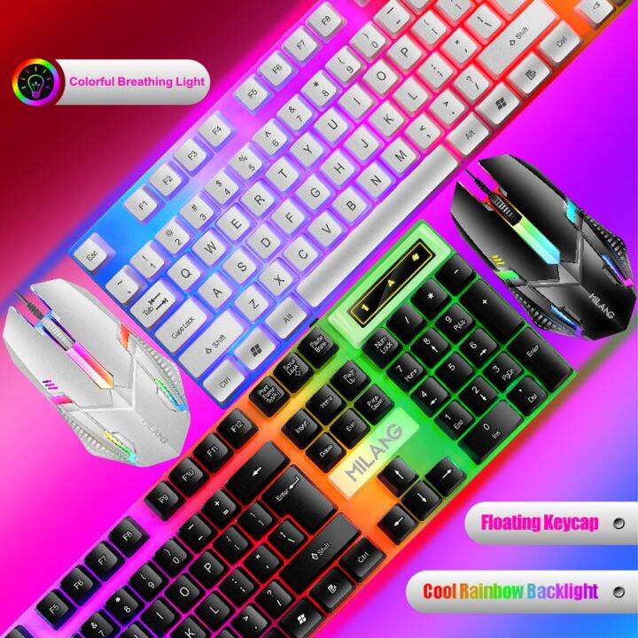 LED Gaming Keyboard and Mouse Set Rainbow Backlit Mechanical Keyboard ...