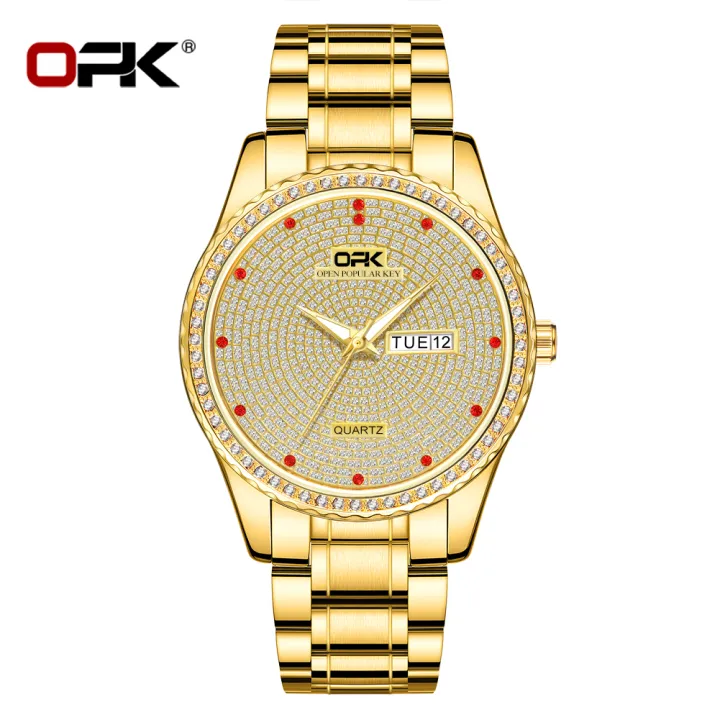 OPK Watch For Men Waterproof Flash Diamond Dial Stainless Steel Strap ...