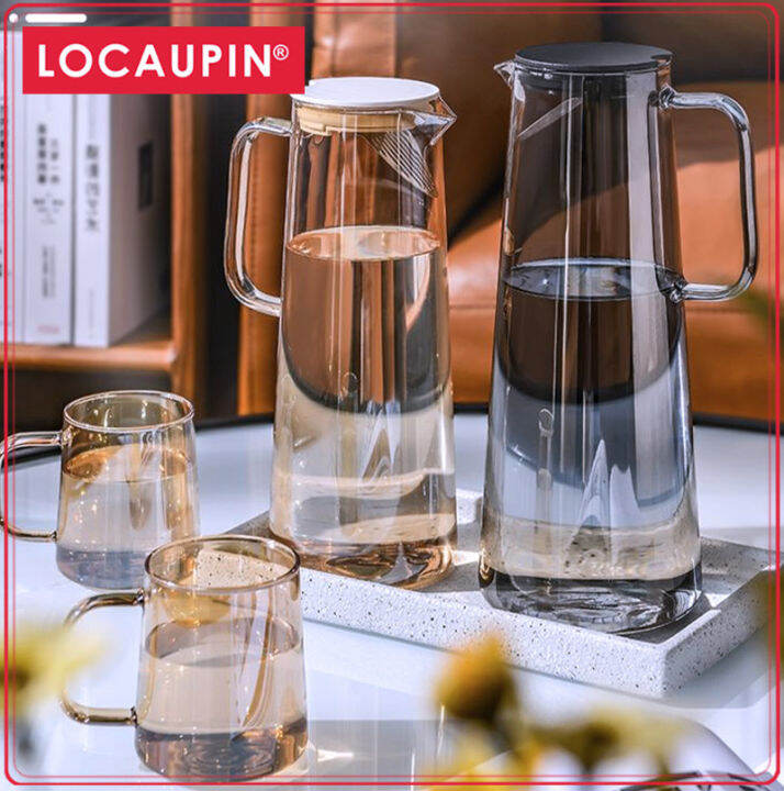 Locaupin 1800mL150℃ Heat-resistant Borosilicate Glass Bottle Pitcher ,Glass Cups Hot Cold Water ...