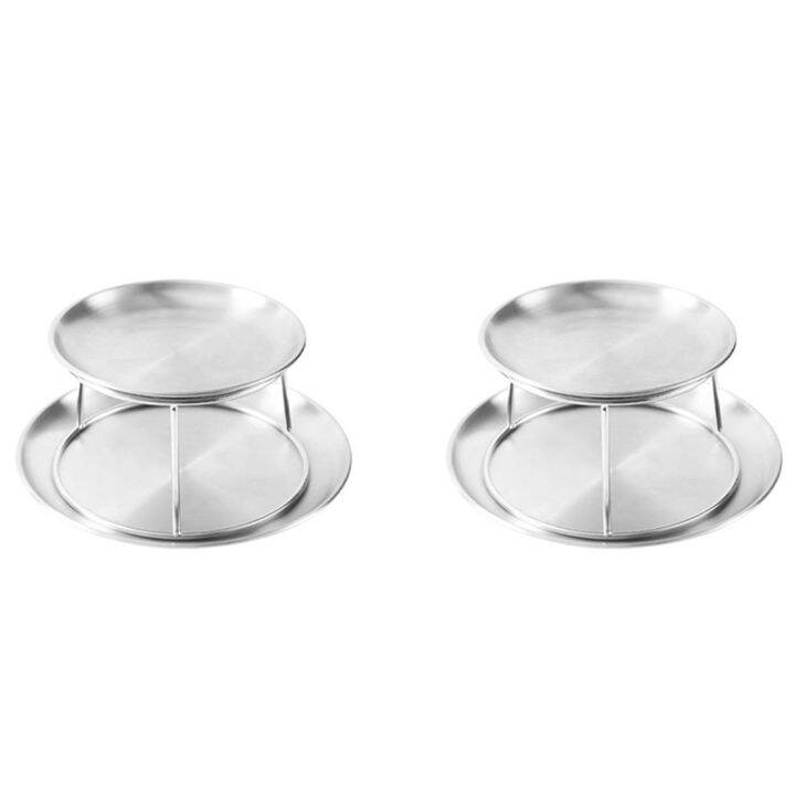 2X Seafood Plate Set Double Stainless Steel Snack Plate Afternoon Tea ...