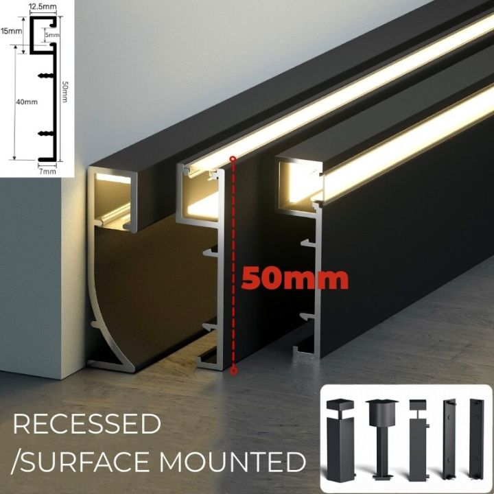 0.5M/1M Hidden Corner LED Skirting Line Aluminum Profile Recessed ...