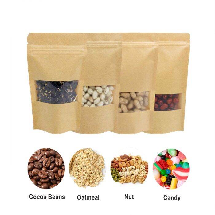 Ziplock Kraft WINDOW Paper Bag Food Airtight Packaging Bags Candy ...