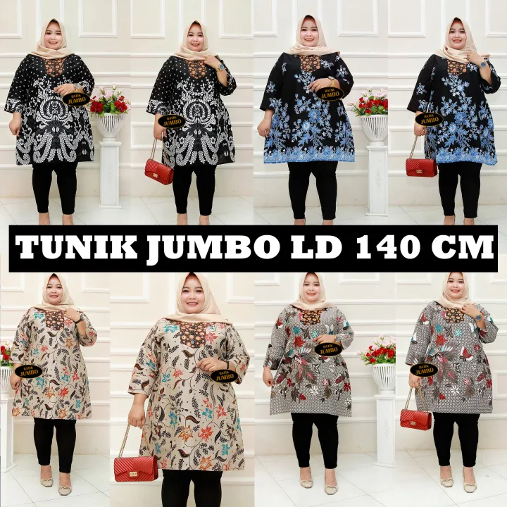 BAJU ATASAN PAKAIAN LONG OUTER KEMEJA TUNIK BATIK BIG SIZE WANITA CEWEK JUMBO BESAR SIZE XXXXXL ...