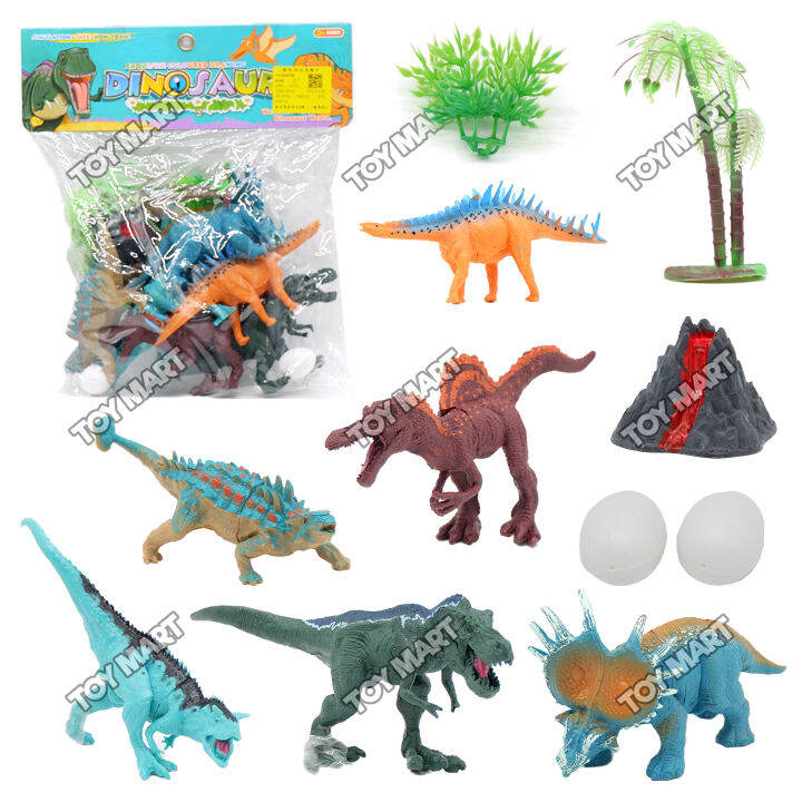 6 in 1 Dinosaur World Rubber Dinosaur Toy Assorted with Volcano, Eggs ...