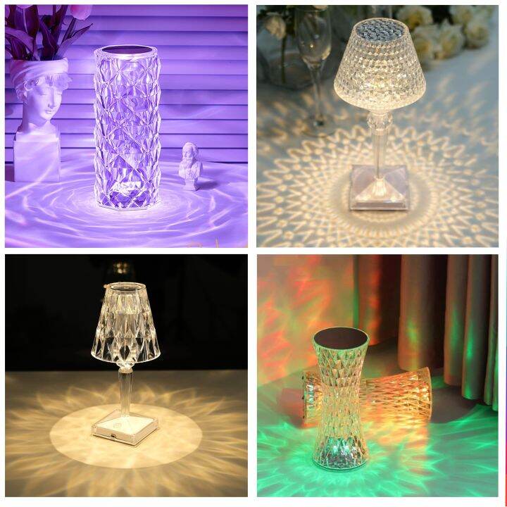 USB Rechargeable Crystal Table Lamp Touch Control 16 Colors With Remote ...