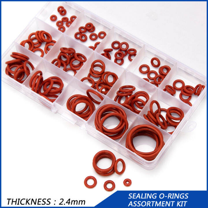 Red Silicone VMQ O Rings 15 Sizes 150pcs/Box 2.4mm Thickness OD 7-30mm Oring Sets Durable ...