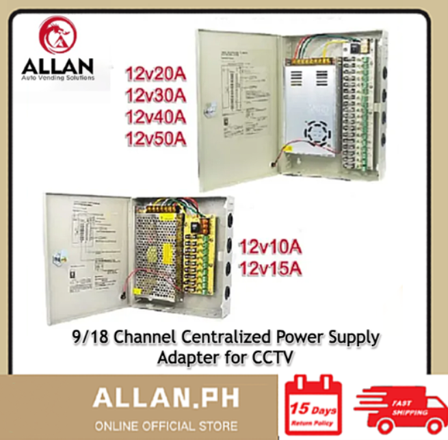 ALLAN 9/18 Channel 12V 10A/15A/20A/30A/40A/50A DC Centralized Power ...