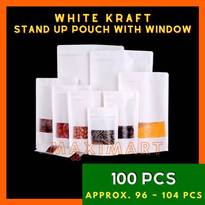 100 pcs White Kraft Stand Up Pouch with Zip Lock Ziplock Pouch ...