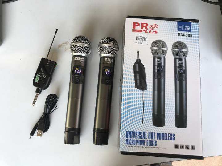 PROPLUS RM-888 ไมค์ลอยคู่UHF ตัวรับเล็ก ความถี่ใหม่ กสทช ไม่ต้องเสียบปล๊ก | Lazada.co.th