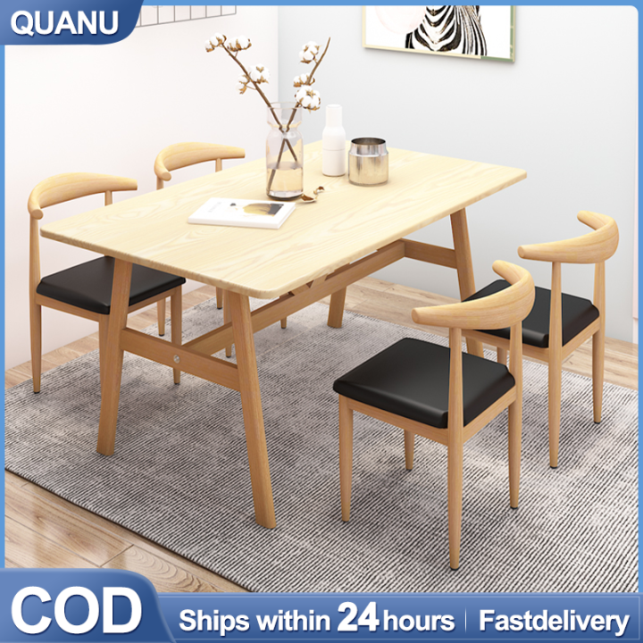 QUANU 4/6/8 Seater Solid Wood Dining table Set With 4/6 Chairs Meja ...