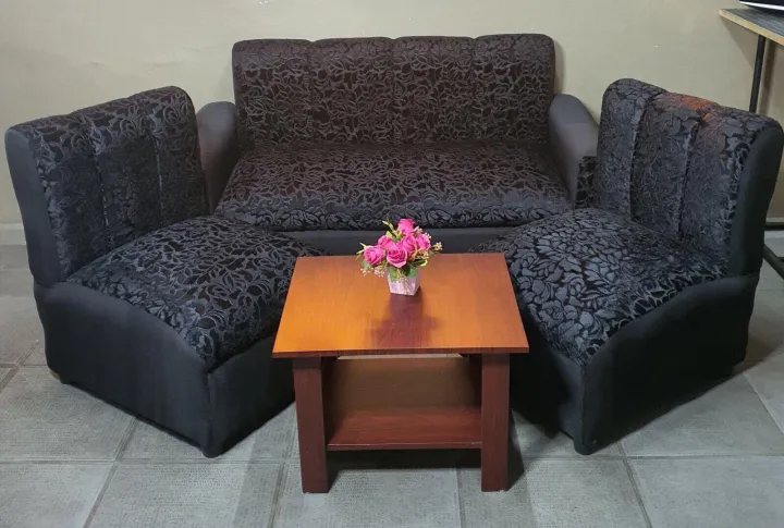 SALA SET BLACK VELVET WITH CENTER TABLE | Lazada PH