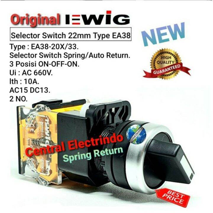 Selector Switch EWIG 22mm Spring Return EA38-20X/33 3Posisi ON-OFF-ON. | Lazada Indonesia