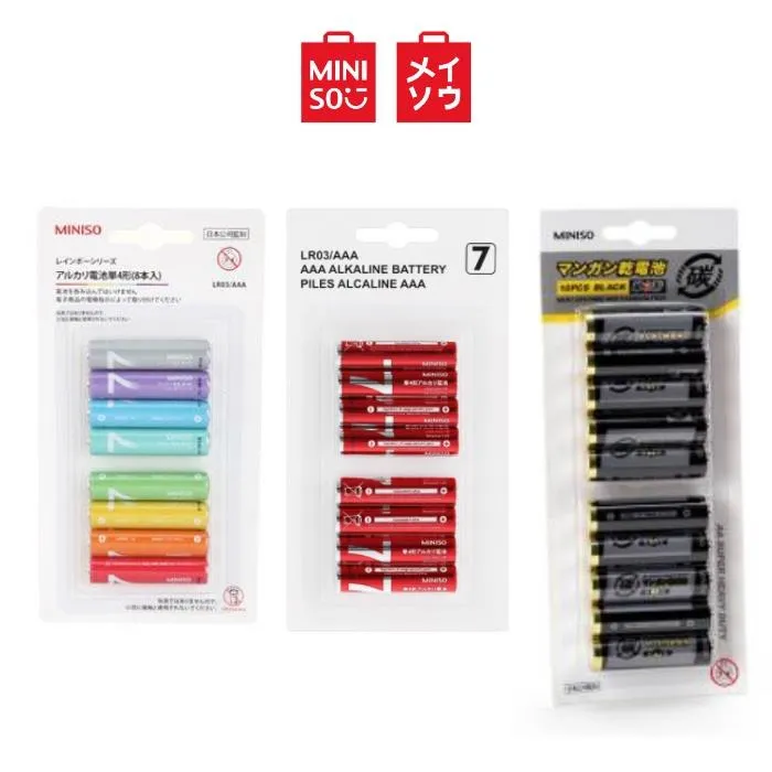 Miniso AA/AAA Battery Red Multicolor Alkaline and Black Carbon Zinc ...