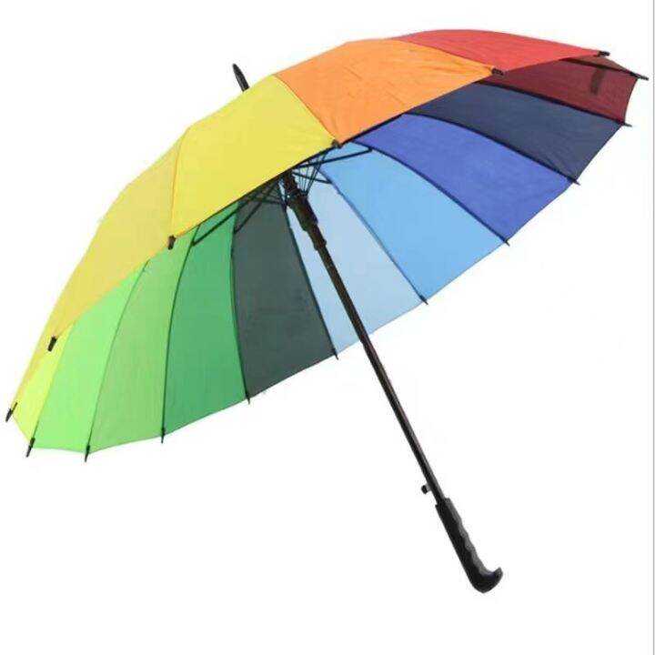 Windproof Long Handle Rainbow Colorful Umbrella Straight Automatic Open ...