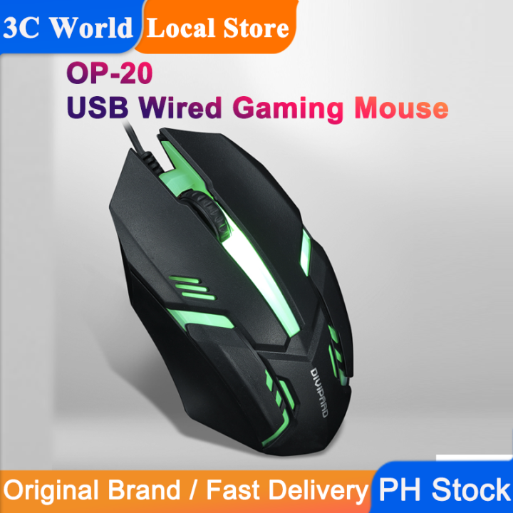 OP-20 USB Wired Gaming Mouse Colorful Glowing Mouse for Laptop Computer ...