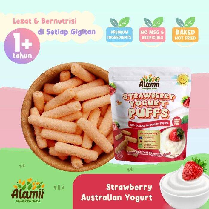 Snack Bayi / Anak - Alamii Strawberry Yogurt Puffs - 25G | Lazada Indonesia