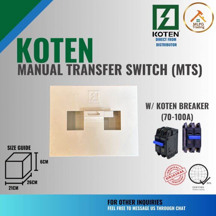Koten Manual Transfer Switch (MTS) (TQC) Bolt-On (HPH) (70AMP - 100AMP ...