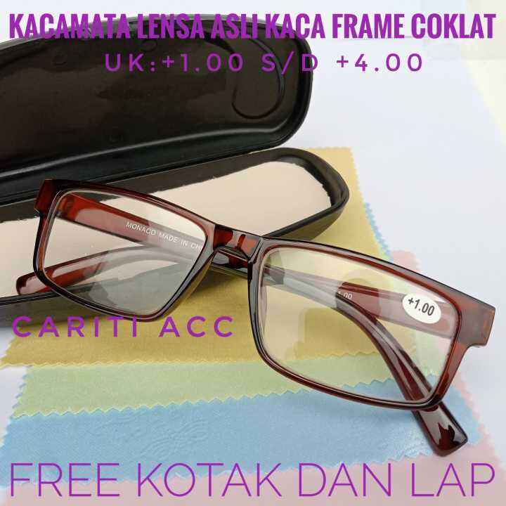 BAYAR DI TEMPAT / KACAMATA BACA LENSA KACA / KACAMATA PLUS PRIA DAN WANITA FRAME COKLAT ...
