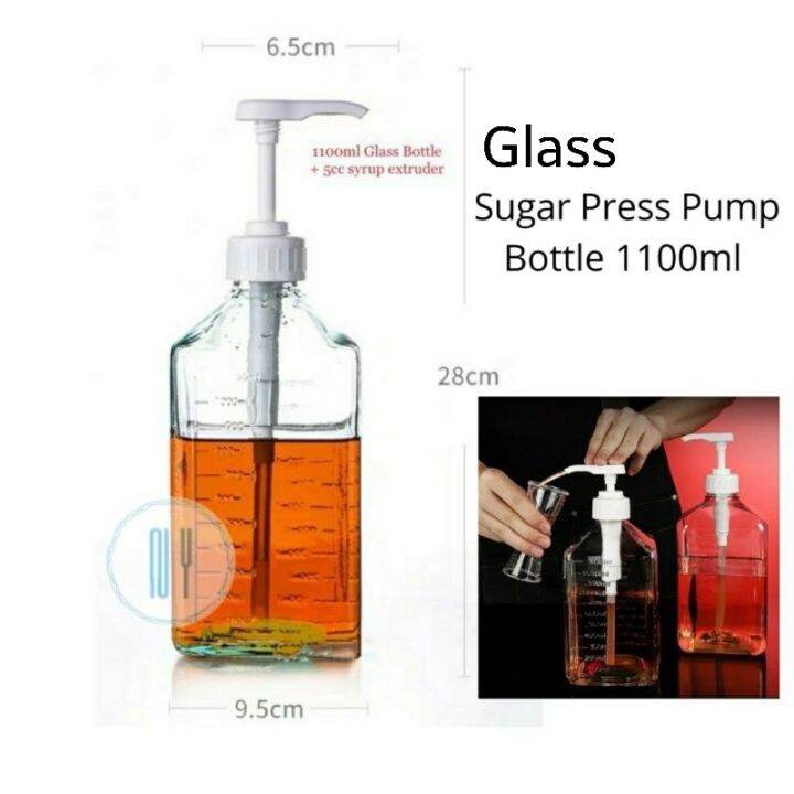 Sugar Press Pump Syrup Glass Bottle 1600ml Hand Pressure 10cc Pump Milk Tea Coffee Honey Liquid ...