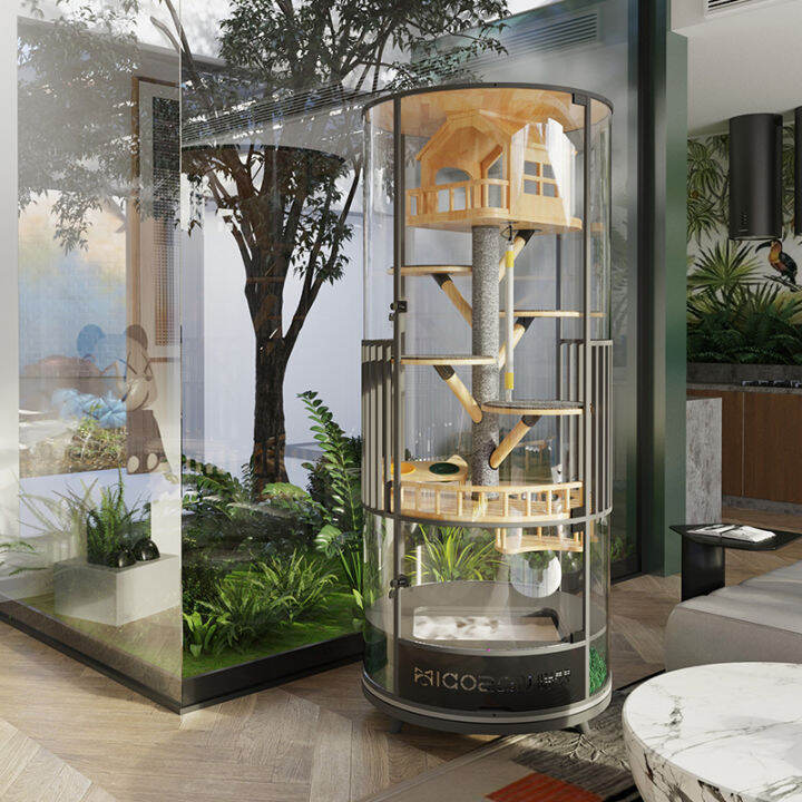 Miaozan 360 Rotatable Cat Cage Villa Solid Wood Luxury Panoramic