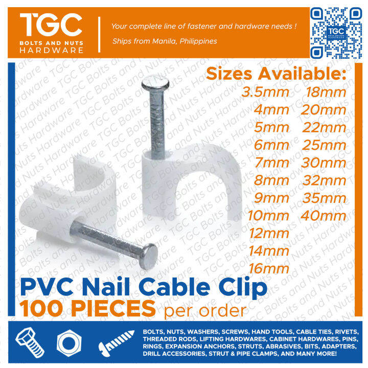 100PCS M3.5 - M40 PVC Nail Cable Clip / Wire Clip Wall Hanging Clamp / C Clamp / U Clip TGC ...
