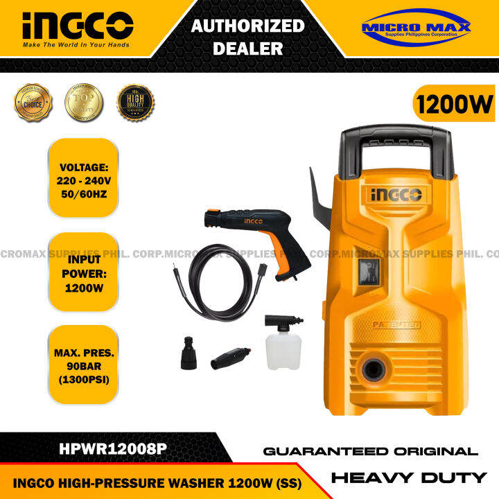 INGCO HIGH-PRESSURE WASHER 1200W (SS)"(HPWR12008P) | Lazada PH
