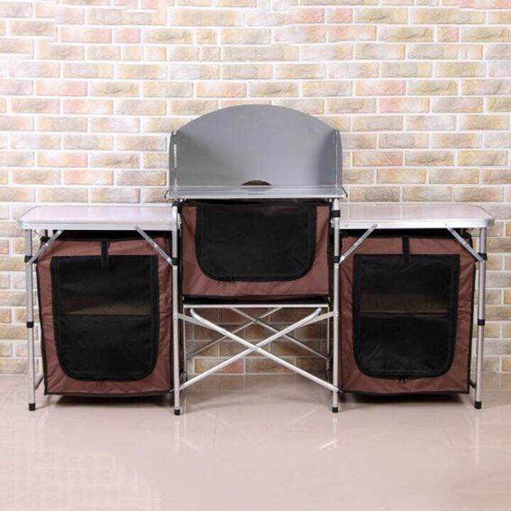 Easy Up Folding Kitchen Stand Storage Table Cabinet Portable Camping ...