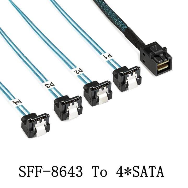 Mini SAS HD 12G SFF8643 To 90 Degree 4 SATA Cable Internal SFF 8643 ...