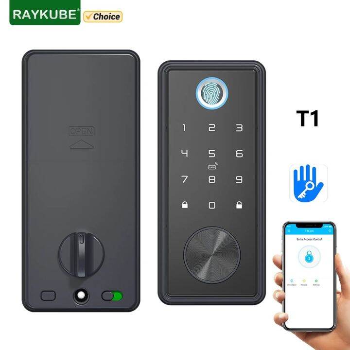 lhuabo2q RAYKUBE T1 Black Electronic TT Lock Smart Door Lock with ...