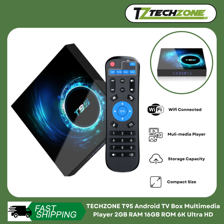 TECHZONE T95 Android TV Box Multimedia Player 2GB RAM 16GB ROM 6K Ultra HD 2.4G+5G WiFi for ...