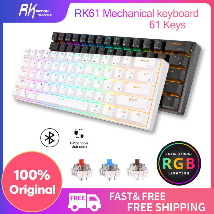 RK61 ROYAL KLUDGE 60% Mechanical Keyboard 61 Keys Ultra-Compact RGB Wireless Bluetooth Gamer ...