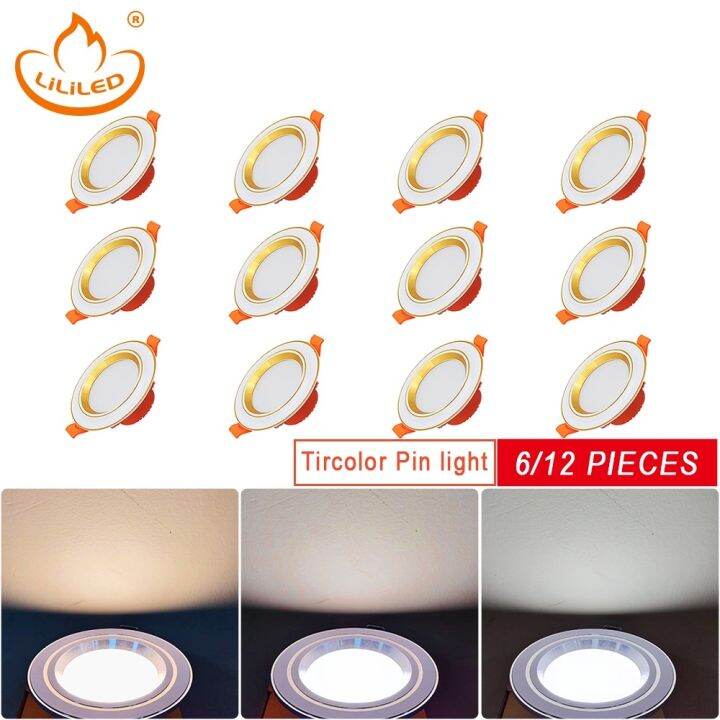 LiLi LED Tri color Pin light 6/12Pack Downlight Ceiling light 3 Color ...