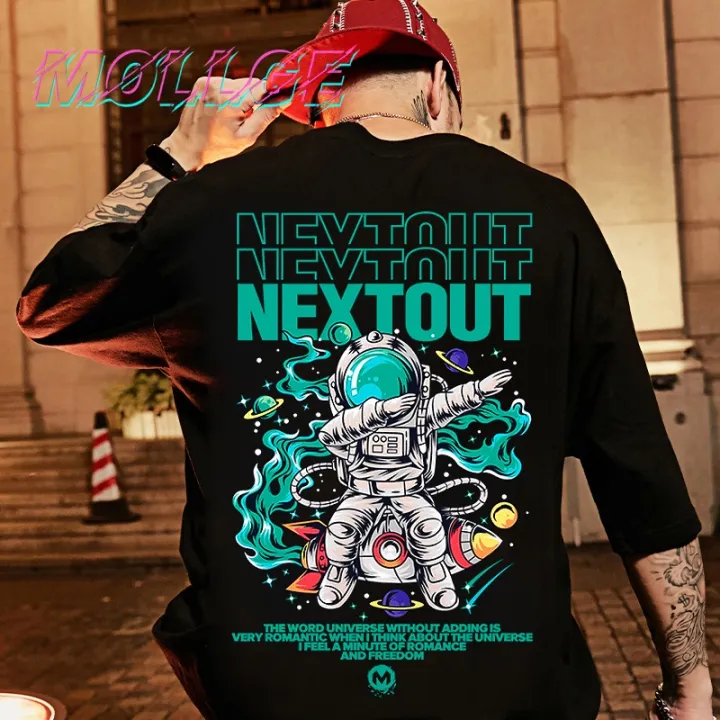Mollge Summer Rocket Print Fashion Korean Loose Oversized T Shirt Men