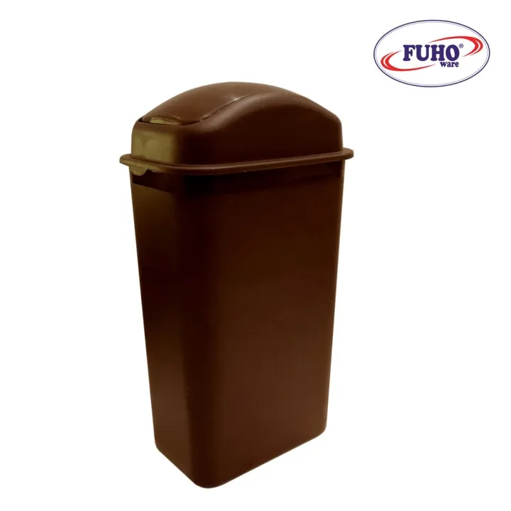 FUHO Elegant Trash Bin with Swing Cover Plastic Waste Basket Garbage ...