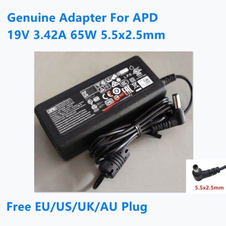 รับประกันสองปีของแท้19โวลต์3.42A 65วัตต์5.5X2.5มิลลิเมตร APD DA 65A19 ...