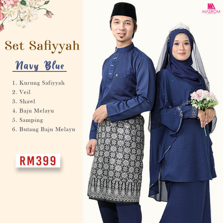 [NAVY BLUE] PAKEJ 6 ITEM SET NIKAH SAFIYYAH/Baju Kurung Nikah/Full Set ...