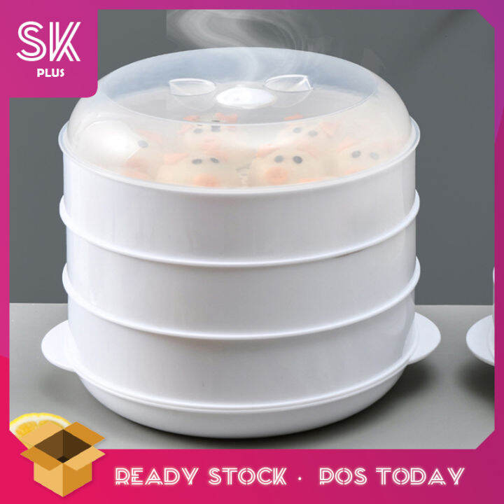 SKplus 3 Layer Microwave Plastic Steamer With Cover Heating Steamer Box ...