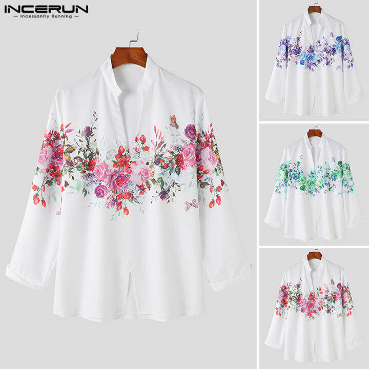 Beehoo INCERUN เสื้อเบลาส์คอวีทรงหลวมลำลองสำหรับผู้ชายเสื้อเชิ้ตลาย ...