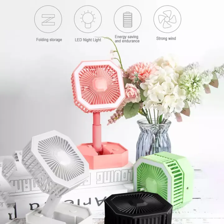 USB Rechargeable Electric Table Fan LED Light Multi-function Fan Stand ...