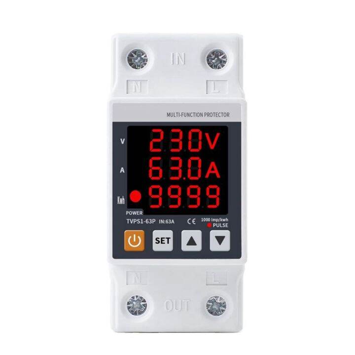 2P 63A 230V 3IN1 Display Din Rail Adjustable Over Under Voltage Surge ...