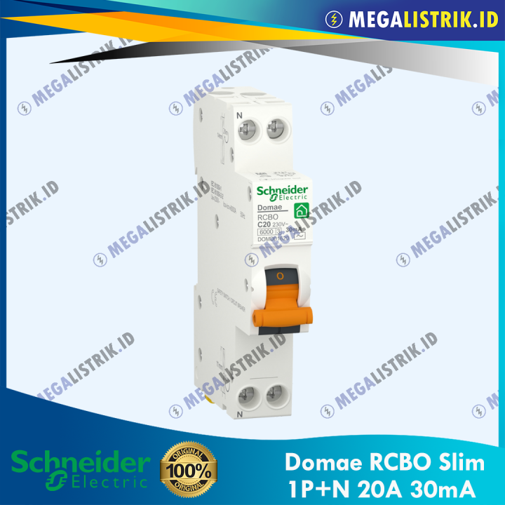 SCHNEIDER RCBO 1P+N 20A / 1P + N 20 AMPERE 30MA DOMAE SLIM ( MCB + ELCB ) PELINDUNG ALIRAN ...