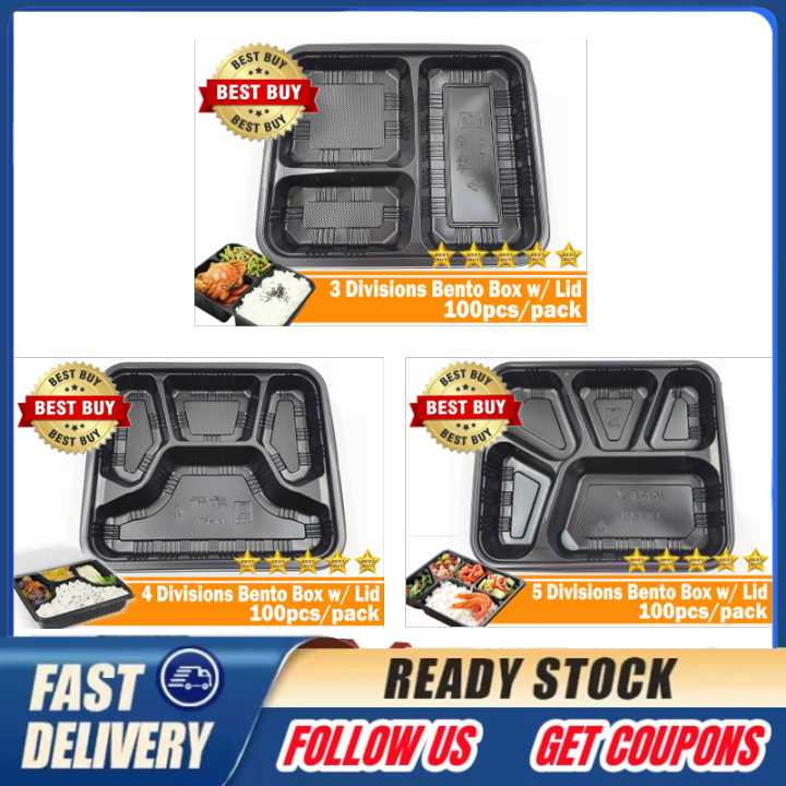 【Flash Sale】100pcs Disposable Bento Box 3/4/5 division/grid with lids ...